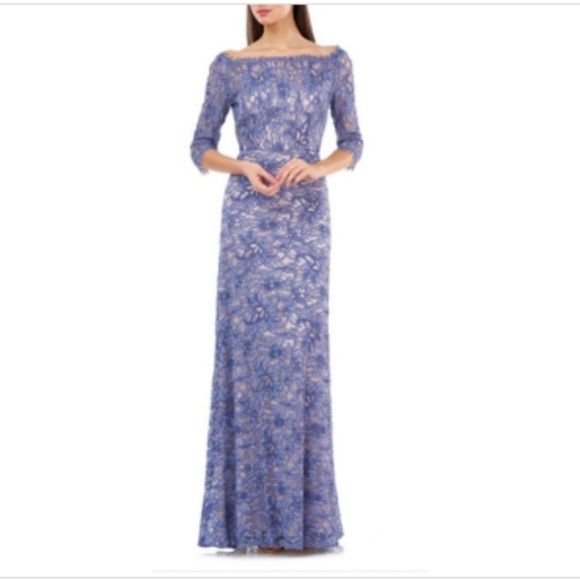 JS Collections | Dresses | Js Collections Bateau Neck Lace Long Gown ...